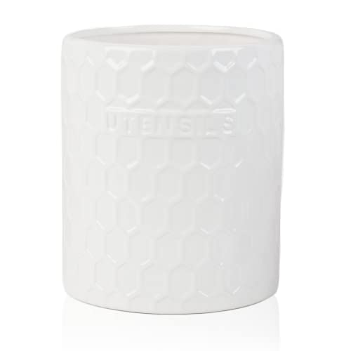 Servette Home Ceramic Utensil Holder for Kitchen Counter ā Hexagon Patterened Utensil Crock