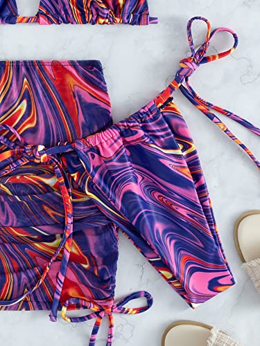 SOLY HUX Women's 4 Piece Swimsuits Triangle Bikini Bathing Suits with Mesh Beach Skirt & Bandana Bikini Sets