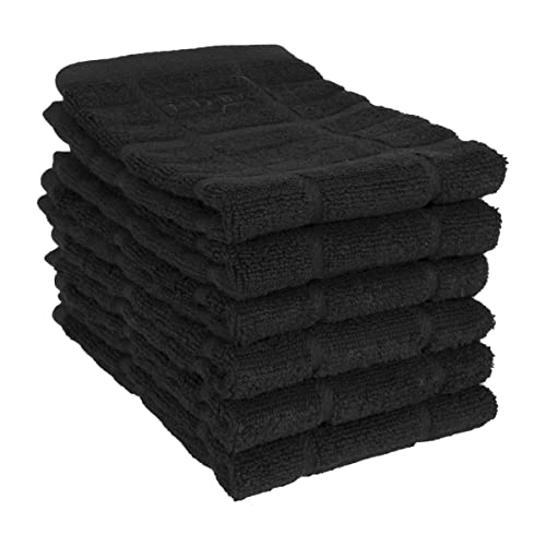 All Clad Premium Solid Dish Cloth Set: Highly Absorbent, Super Soft - 100% Turkish Cotton Terry Looped, 13"x14" Dish Towels for Cleaning & Drying Dishes, Pans, Glassware, or Counters, 6-Pack, Black