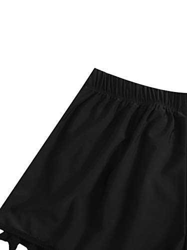 Verdusa Women's Pom Pom Trim Elastic Waist Swimsuit Bottom Boy Shorts Black L