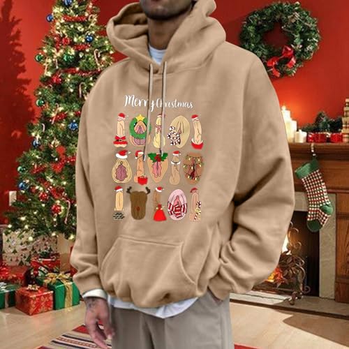 Mens Ugliest Christmas Sweatshirt Crewneck Long Sleeve Shirts Funny Printed Oversized Hoodie Pullover With Pocket Family Mens Christmas Gray Crewneck