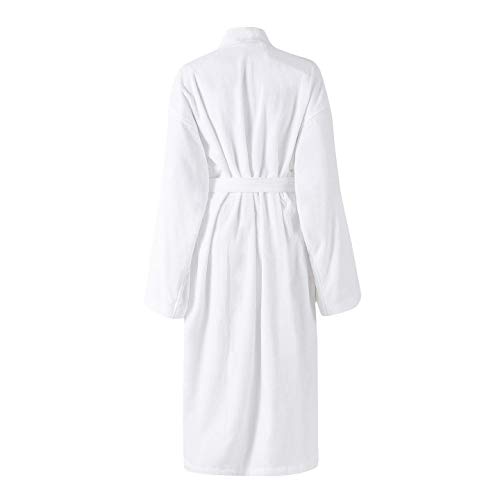 Acanva 100% Cotton Women Bathrobe Plush Soft Towel Robe with Waist Front Tie and Side Pockets for Spa Shower & Hotel, White