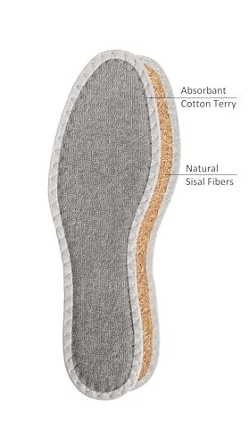 pedag Deo Fresh Natural Terry Cloth & Sisal Insoles, Handmade in Germany, Fully Washable, Perfect for Keeping Feet Dry and Fresh in The Summer, US W8 / EU 38, Grey, 3 Pair