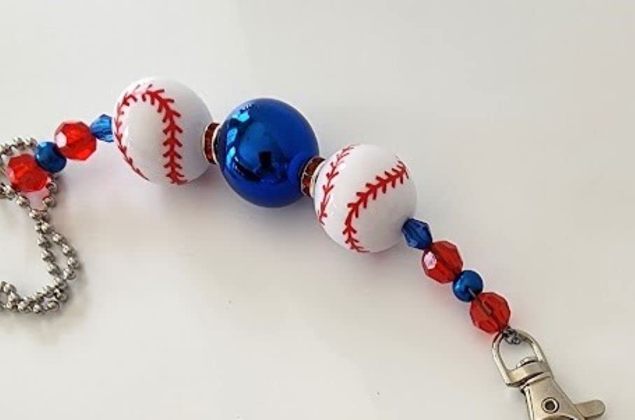 TAKE ME OUT TO THE BALLGAME UV RESIN/ACRYLIC REAR VIEW MIRROR BEADED CAR CHARM – HANDMADE – FREE STANDARD SHIPPING