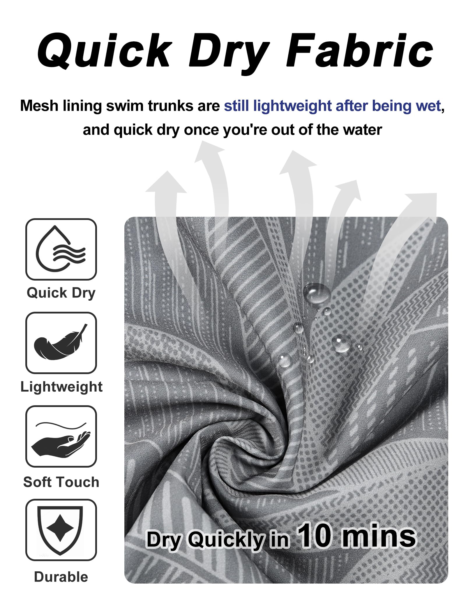 BOJIN Mens Swim Trunks Quick Dry Swim Shorts Mesh Lining Bathing Suits Swimwear Beach Shorts BS017 Grey L