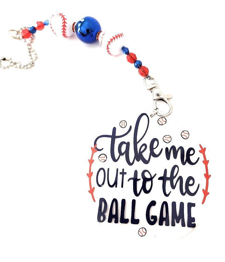 TAKE ME OUT TO THE BALLGAME UV RESIN/ACRYLIC REAR VIEW MIRROR BEADED CAR CHARM โ HANDMADE โ FREE STANDARD SHIPPING