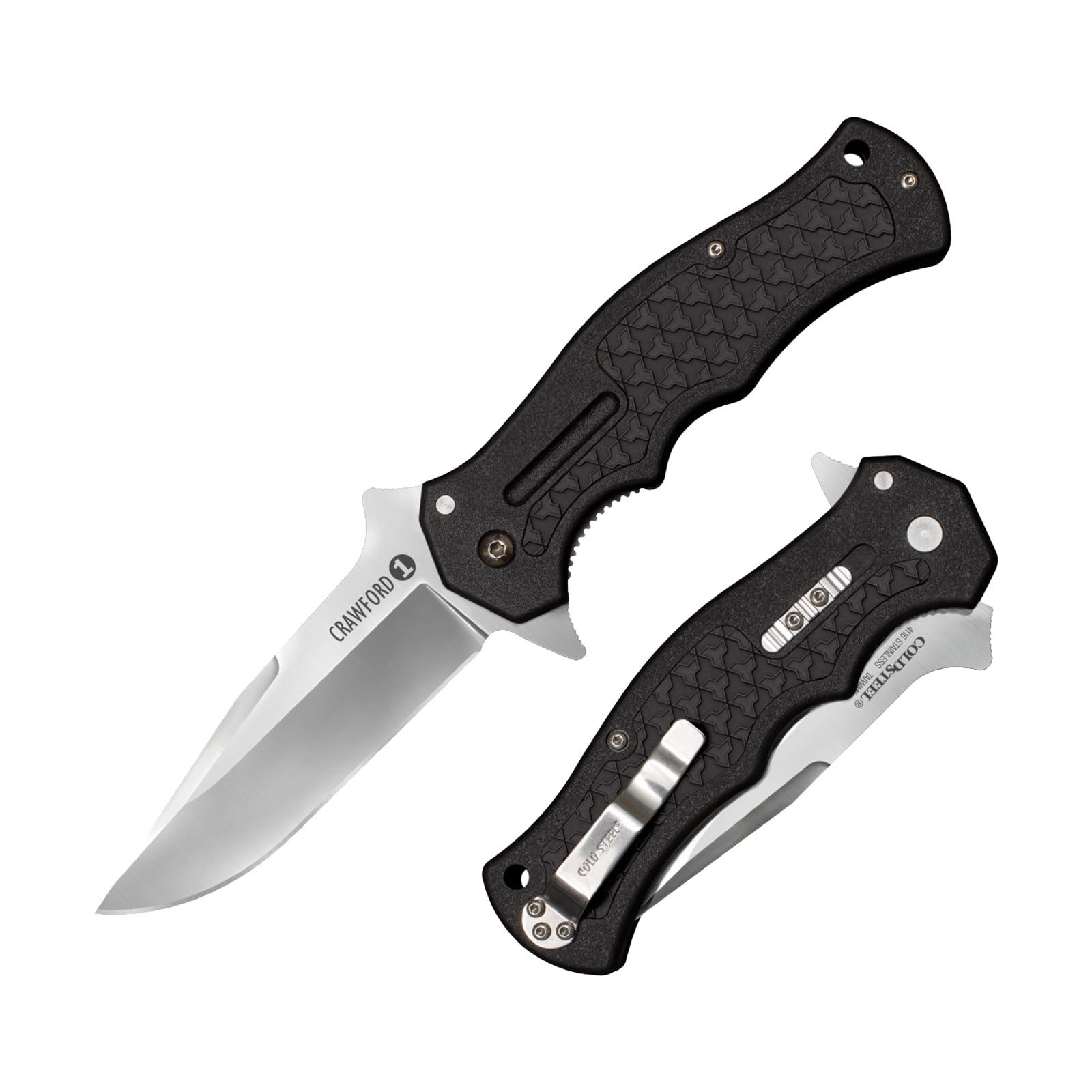 Cold Steel Crawford Model 1 3.5" 4034SS Clip Point Blade 4.875" Black Zy-Ex Handle Tactical Folding Knife, Boxed
