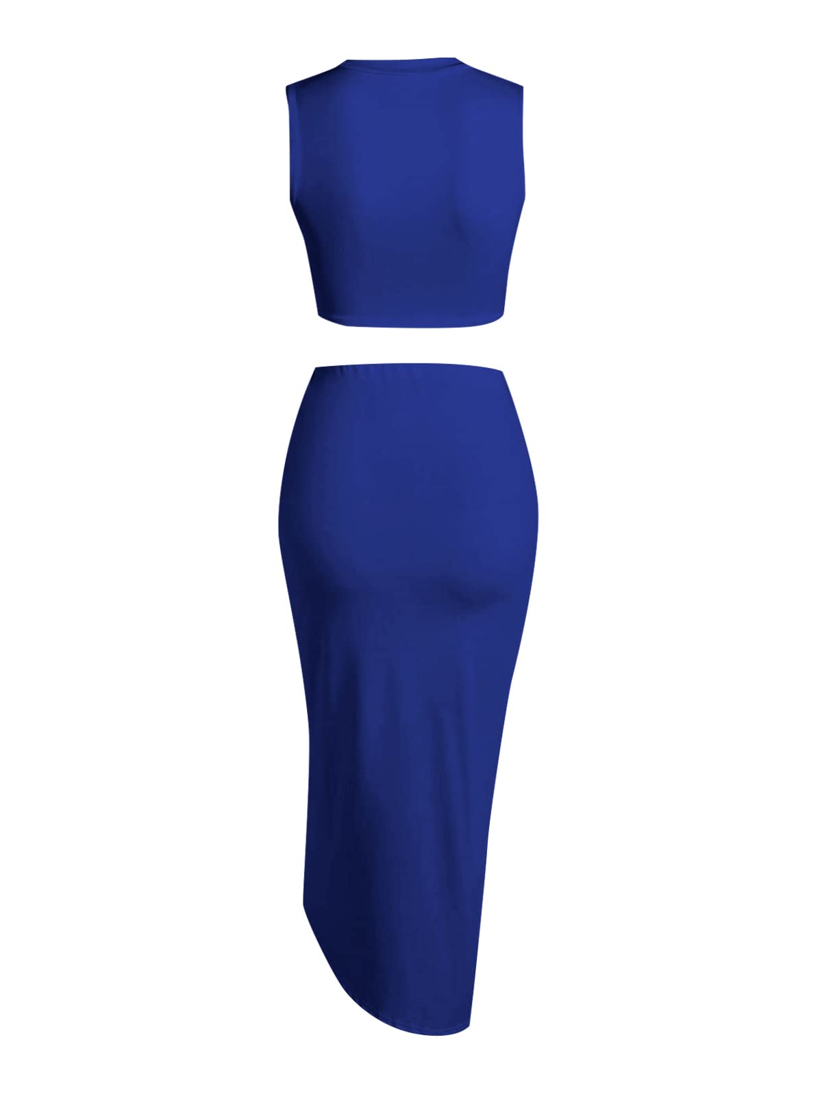 ZAFUL Women's Casual Sleeveless Summer Two Piece Outfits Crop Top and Side Split Draped Ruched Maxi Skirt Set Solid Suiting