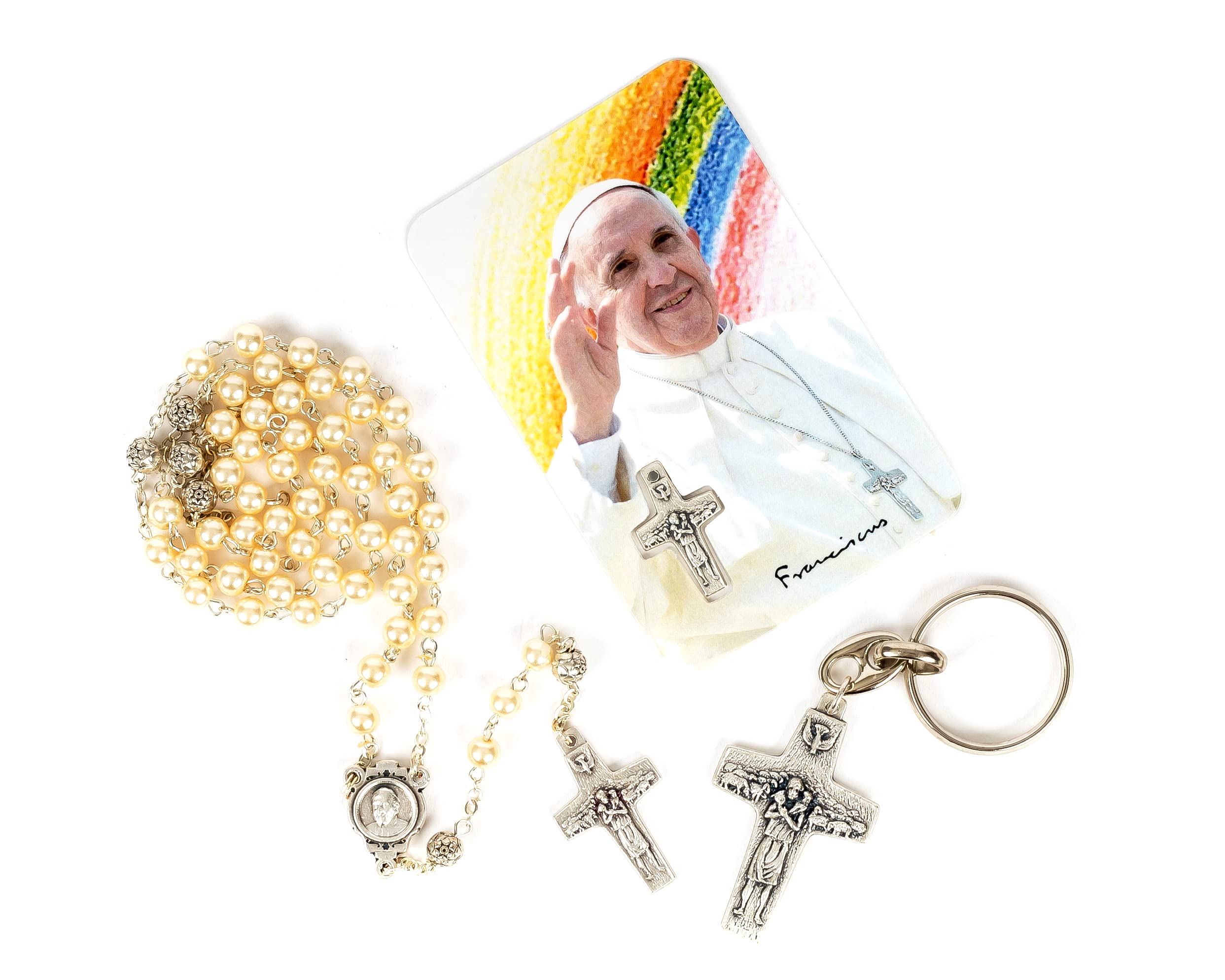 Cana Collection Pope Francis Rosary Keyring and Card Vedele Made in italy