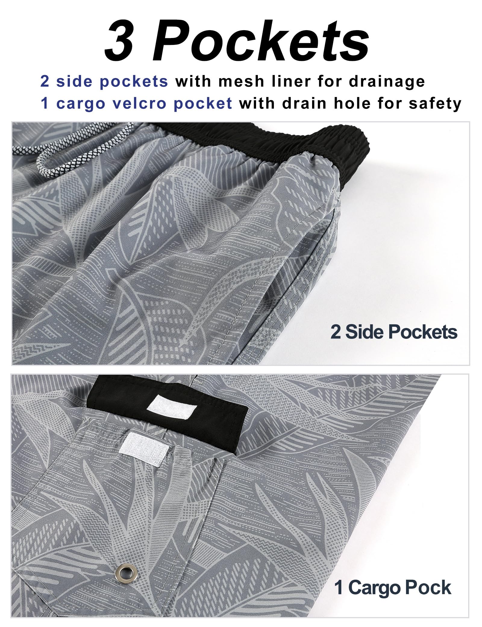 BOJIN Mens Swim Trunks Quick Dry Swim Shorts Mesh Lining Bathing Suits Swimwear Beach Shorts BS017 Grey L