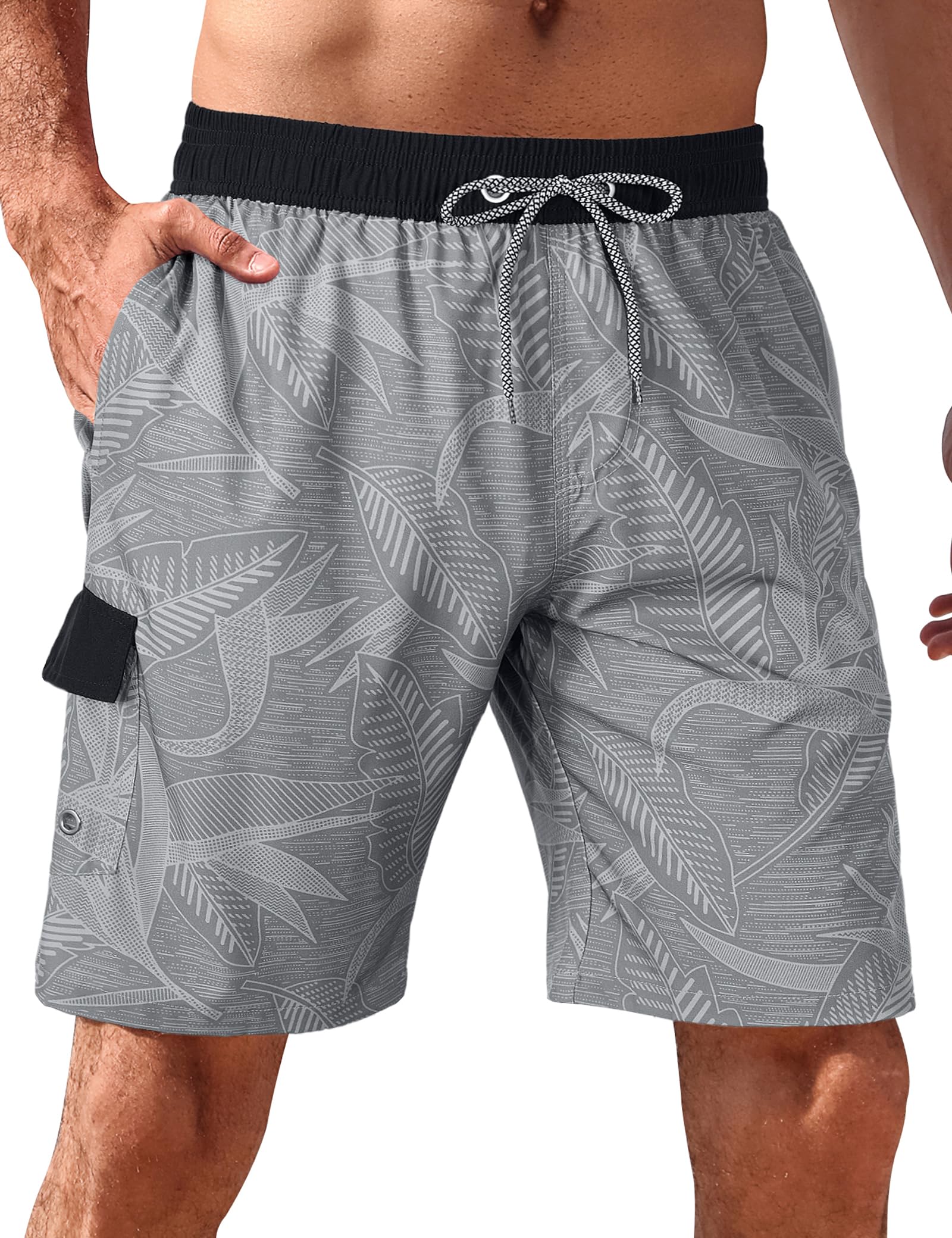 BOJIN Mens Swim Trunks Quick Dry Swim Shorts Mesh Lining Bathing Suits Swimwear Beach Shorts BS017 Grey L