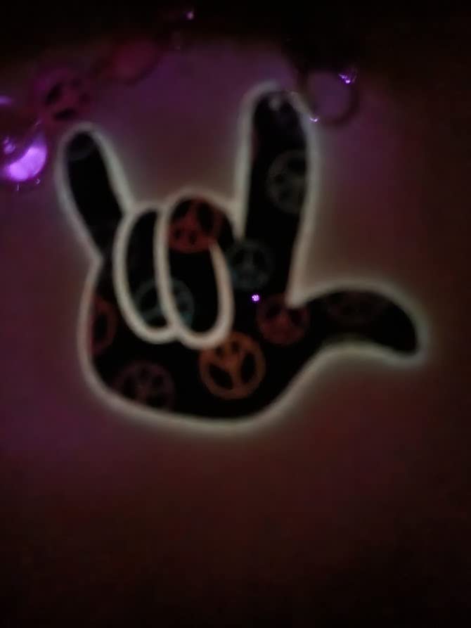 PEACE AND LOVE PINK GLOW IN THE DARK BEADED REAR VIEW MIRROR HANGINGE CAR CHARM - HANDMADE - FREE STANDARD SHIPPING