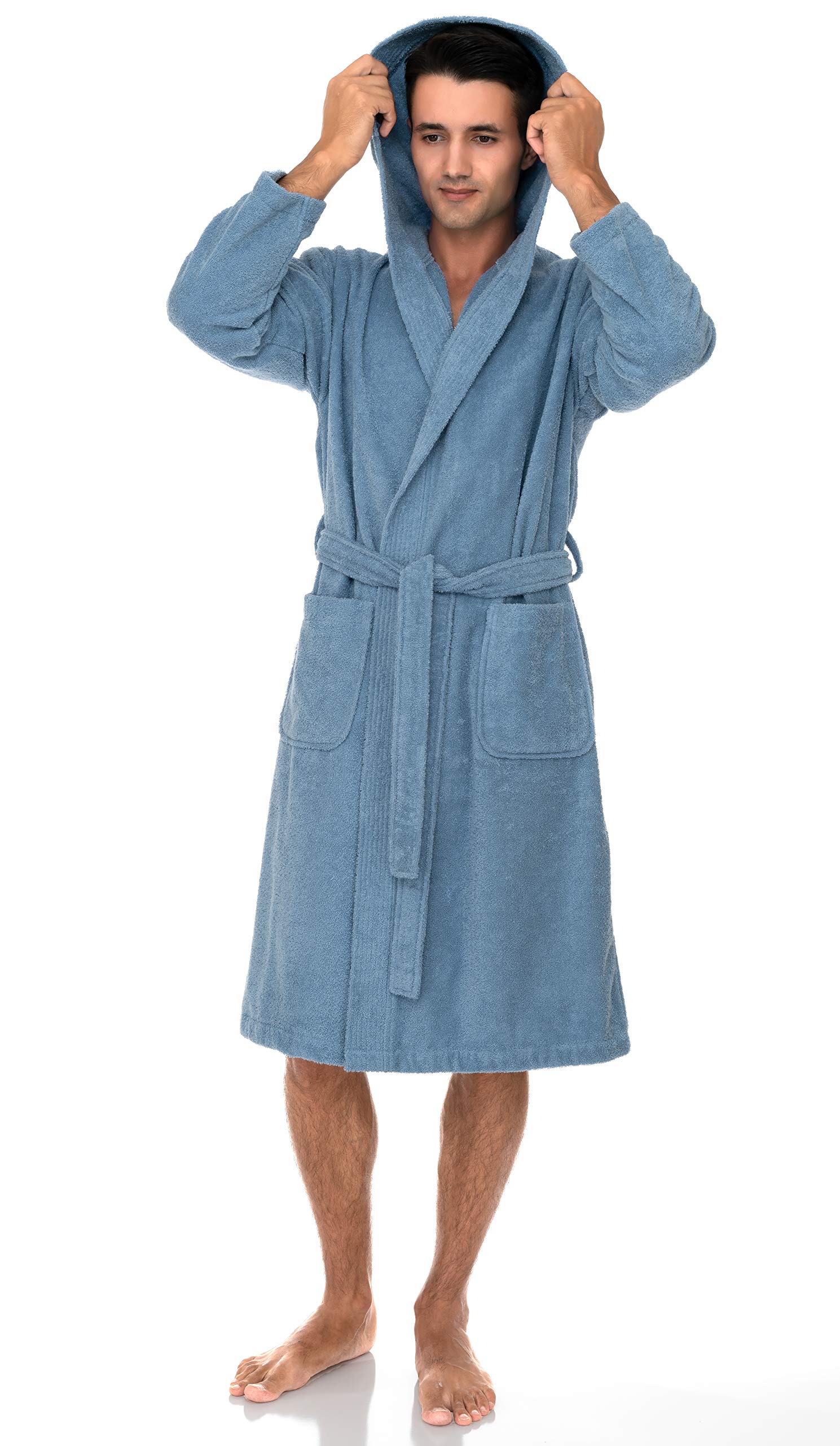 TowelSelections Mens Hooded Robe, Premium Cotton Terry Cloth Bathrobe, Soft Bath Robes for Men XX-Large Blue
