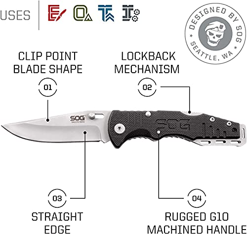 SOG Salute Mini Tactical Knife- EDC Folding Pocket Knife with 3.1 Inch Blade, Adjustable Thumb Stud and Low Carry Bayonet Clip, Bead Blasted (FF1001-CP)