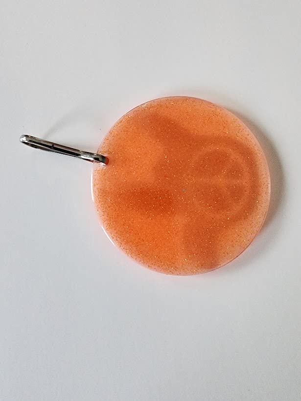 ORANGE FLOWER POWER PEACE & LOVE 2IN ROUND RESIN & ACRYLIC ZIPPER PULL BACKPACK CHARM - HANDMADE - FREE STANDARD SHIPPING