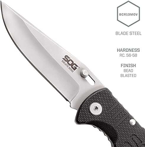 SOG Salute Mini Tactical Knife- EDC Folding Pocket Knife with 3.1 Inch Blade, Adjustable Thumb Stud and Low Carry Bayonet Clip, Bead Blasted (FF1001-CP)