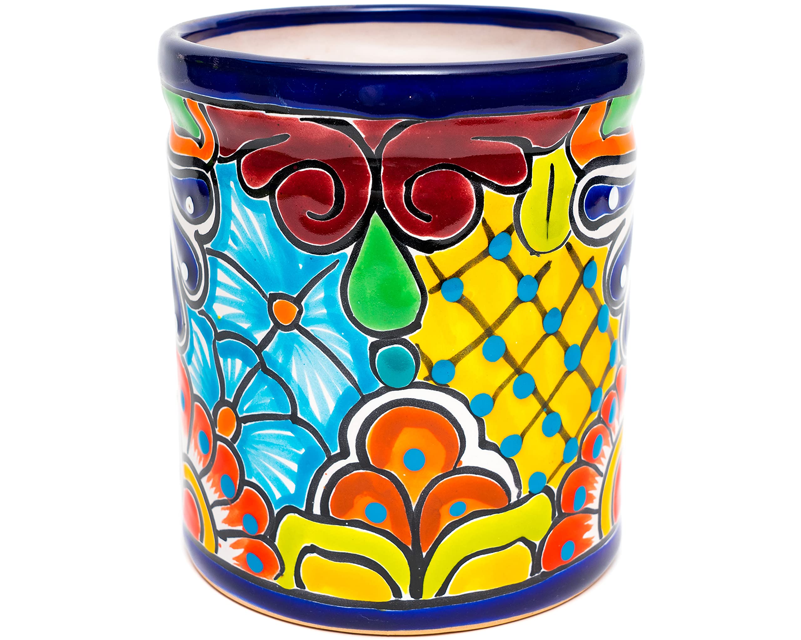 Enchanted Talavera Ceramic Large Utensil Holder Spatula Crock Kitchen Counter Organizer Mexican Pottery Utensils Tools Caddy Spoon Rest White Ceramic (Cobalt Large (7.5" H x 6" W)