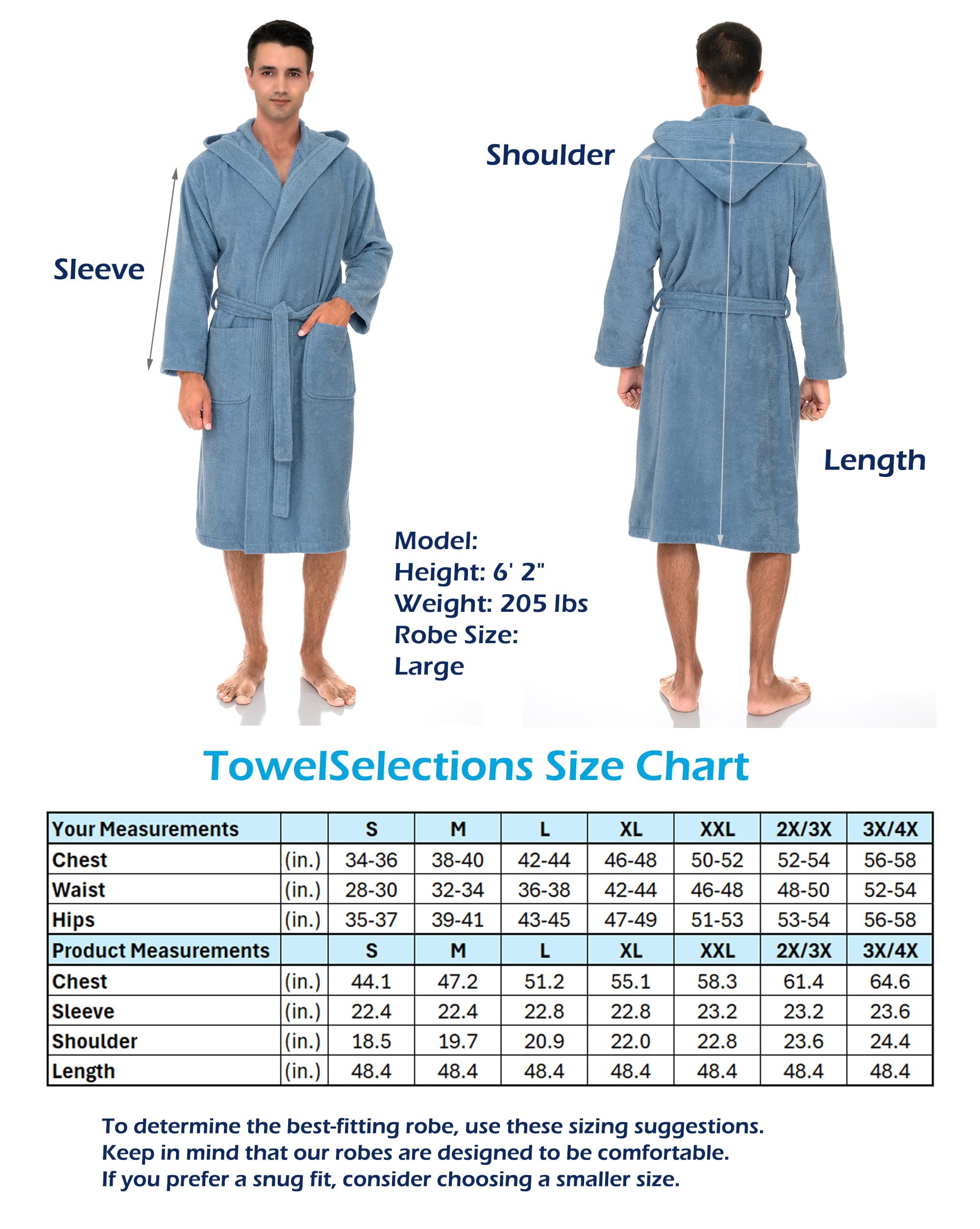 TowelSelections Mens Hooded Robe, Premium Cotton Terry Cloth Bathrobe, Soft Bath Robes for Men XX-Large Blue
