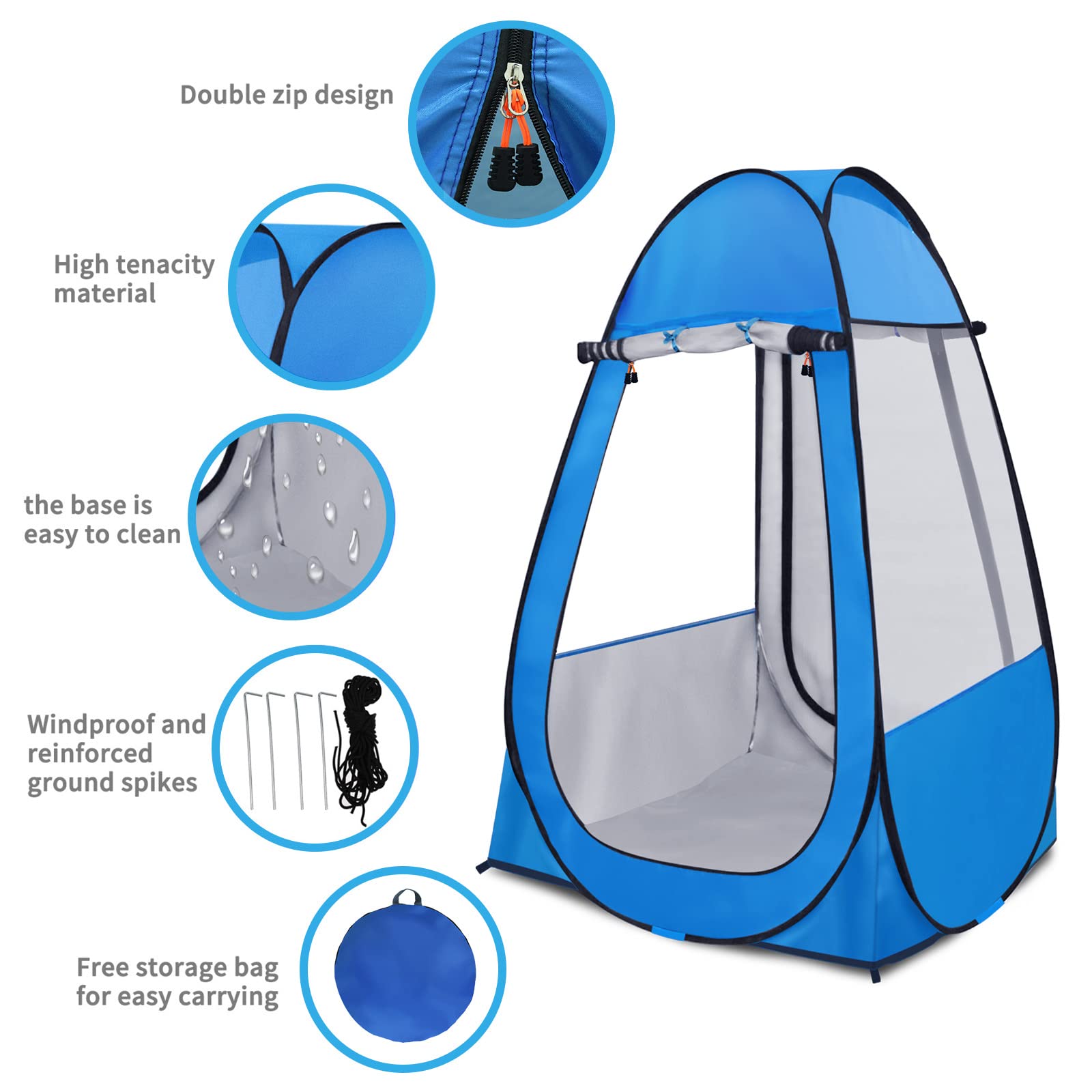 Single Pop Up Tent Pods Sports Fishing, Clear Rainproof Windproof Beach Tent for Wind and Rain in Chilly Weather,Lightweight and Sturdy, Easy Set Up, Outdoor Foldable (Pale Blue)