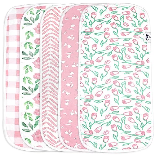 Baby Burp Cloths - 5 Pack Large - Double Layered Top Layer 100% Cotton and Bottom Layer 100% Polyester Fleece Absorbent Burping Cloth Extra Absorbent Baby Burp Cloth Extra Soft for Girls