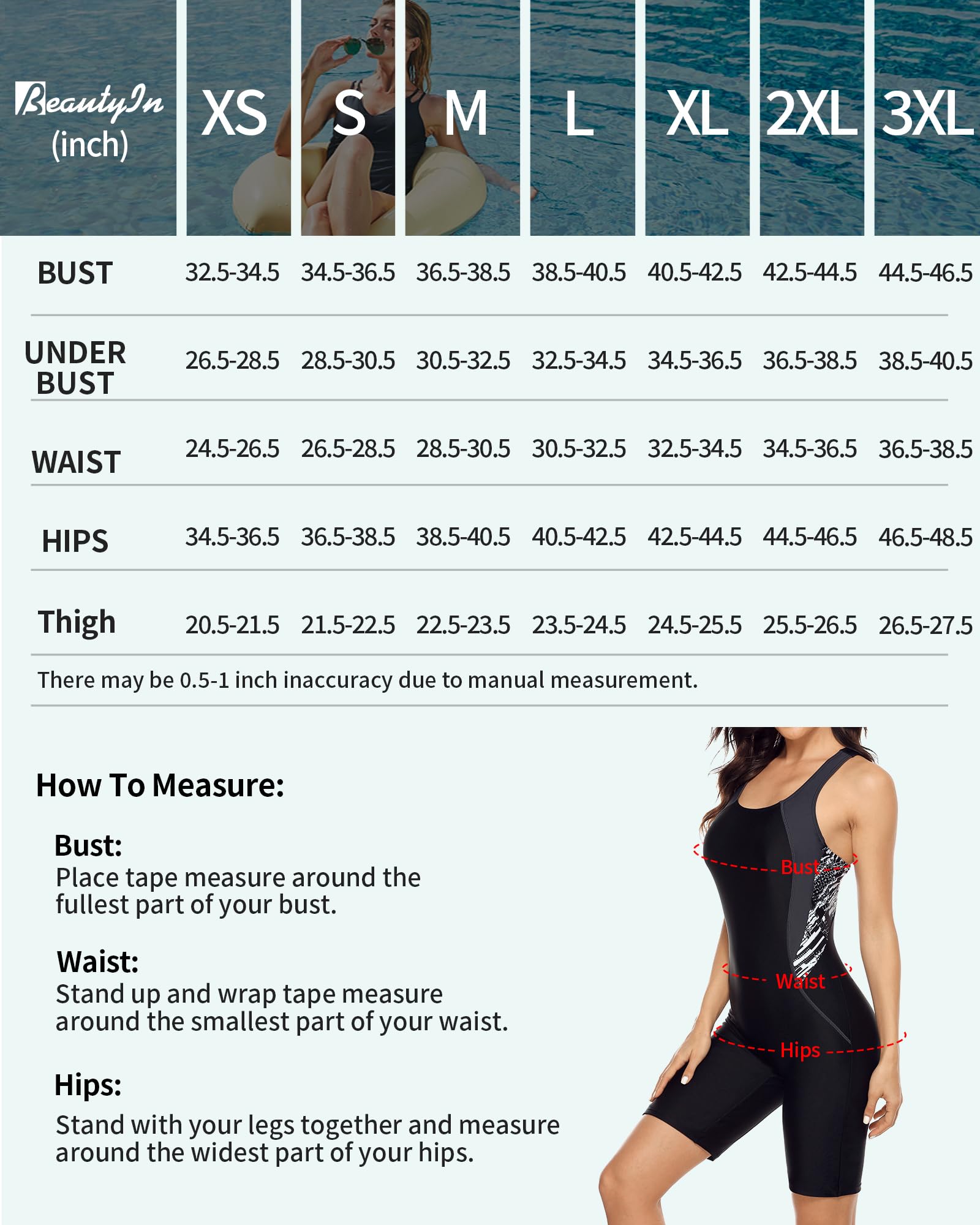 beautyin Women's Sports One Piece Swimsuit Boyshort Racerback Padded Swimwear M