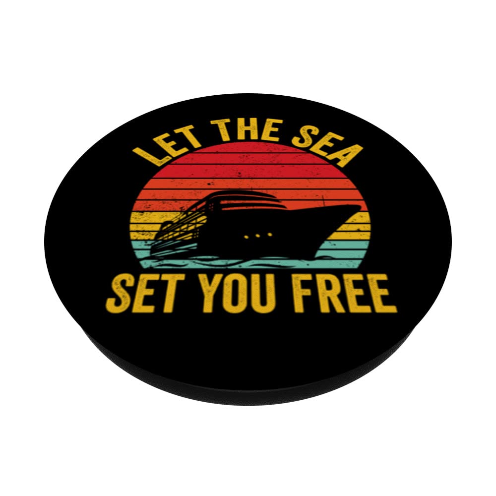 Cruising Cruise Ship Retro Let The Sea Set You Free PopSockets Standard PopGrip
