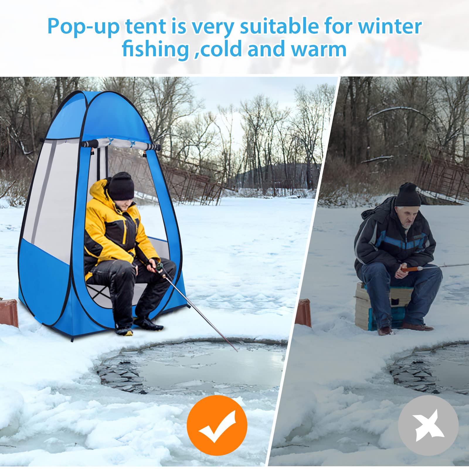 Single Pop Up Tent Pods Sports Fishing, Clear Rainproof Windproof Beach Tent for Wind and Rain in Chilly Weather,Lightweight and Sturdy, Easy Set Up, Outdoor Foldable (Pale Blue)