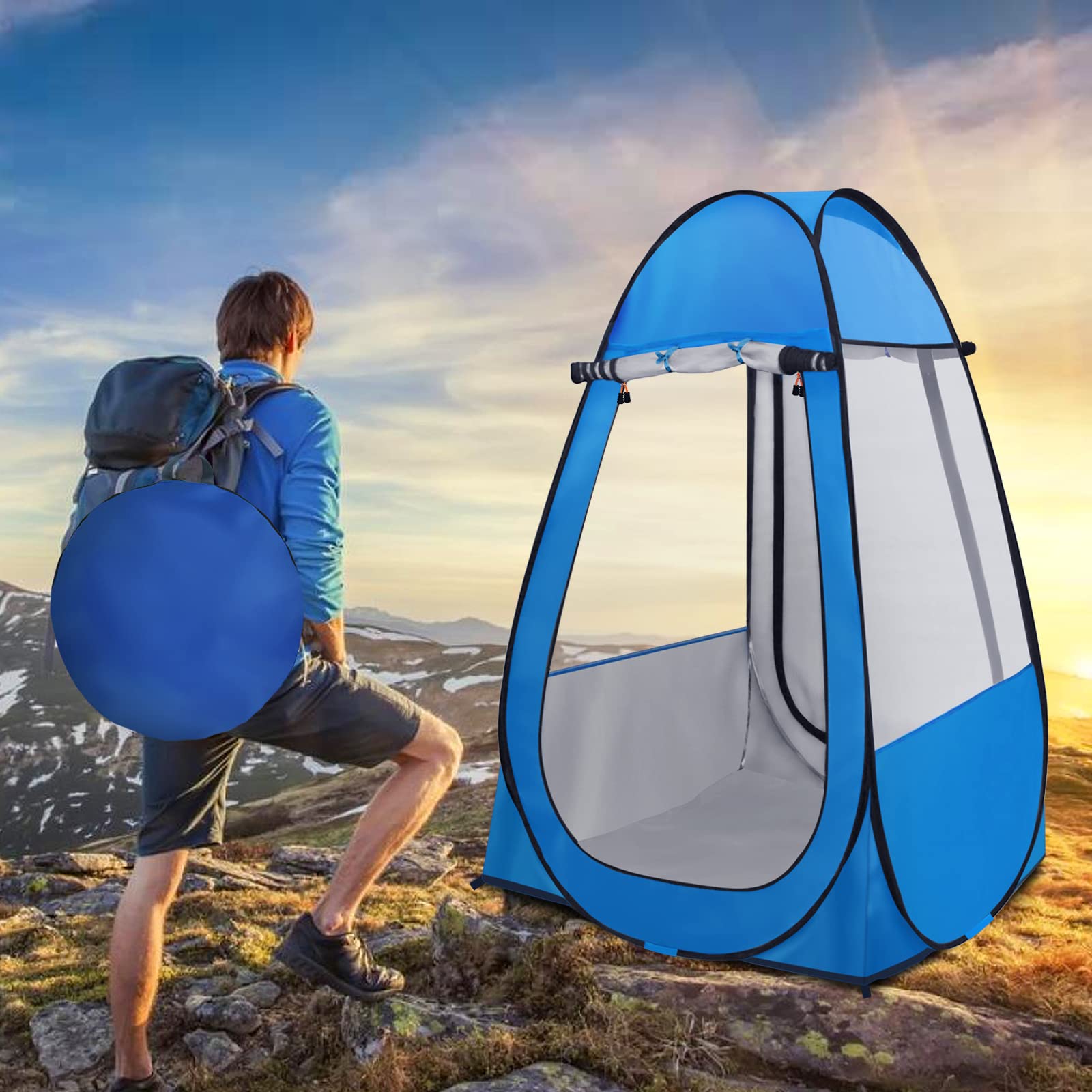 Single Pop Up Tent Pods Sports Fishing, Clear Rainproof Windproof Beach Tent for Wind and Rain in Chilly Weather,Lightweight and Sturdy, Easy Set Up, Outdoor Foldable (Pale Blue)
