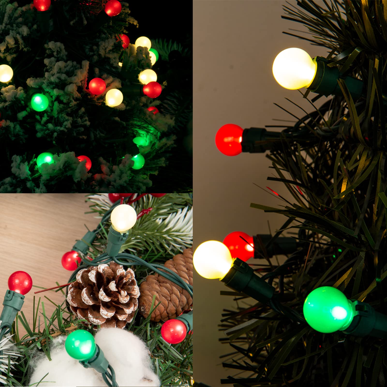 KAiSnova 70 Led Christmas Lights Outdoor Decorations 19FT Red Green White String Light with Pearlized Glass Bulbs ETL Certified Globe String Lights for Patio Backyard Deck Tree and Halloween Party