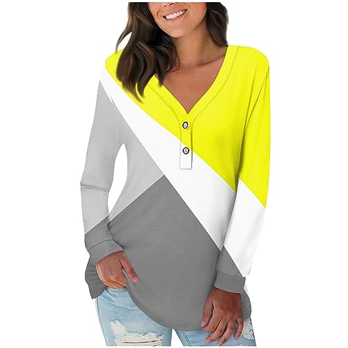 Tunic sweaters for women Fall Clothes for Women 2023 Womens top Hoodies for Women Short sleeve shirts for women Crew neck sweatshirts women Womens Blouses(1-Yellow,Small)