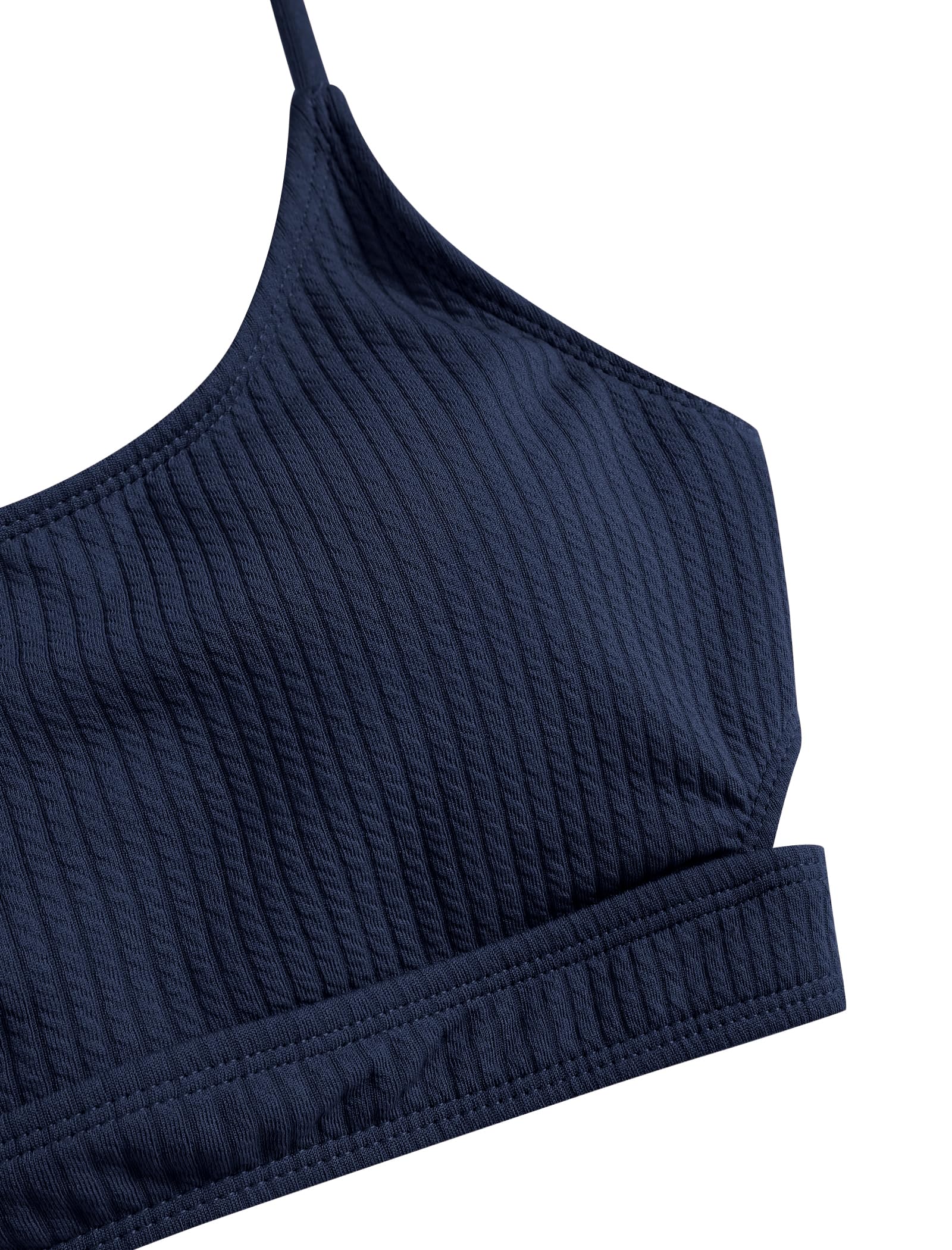 ZAFUL Women's Cutout Bikini Scoop Neck Ribbed High Cut Bikini Sets Two Piece Swimsuit (1-Deep Blue, S)