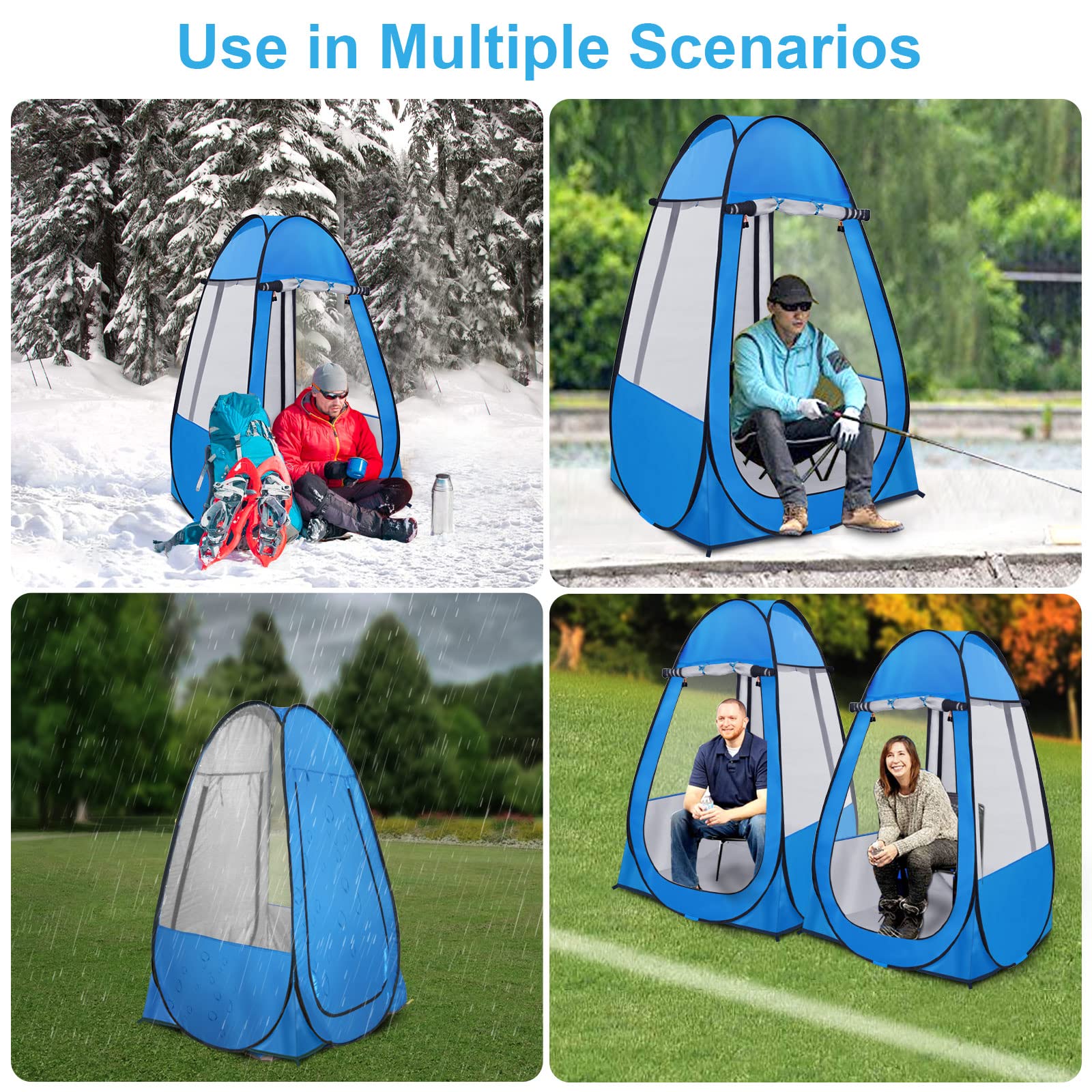 Single Pop Up Tent Pods Sports Fishing, Clear Rainproof Windproof Beach Tent for Wind and Rain in Chilly Weather,Lightweight and Sturdy, Easy Set Up, Outdoor Foldable (Pale Blue)