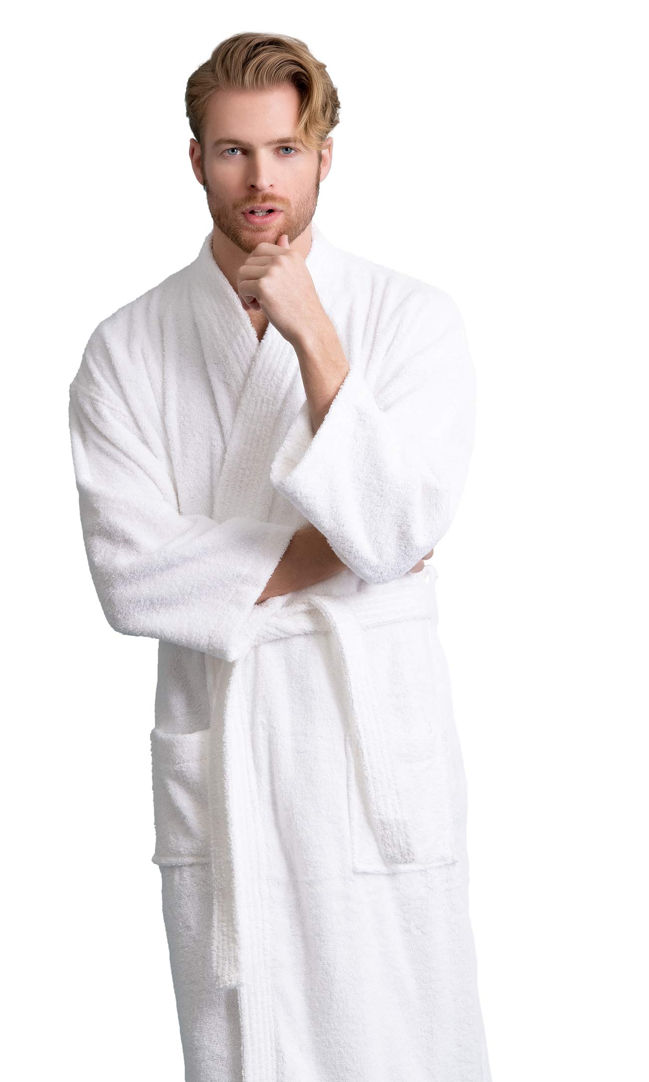 Soft Touch Linen Men's Robe, Turkish Terry Bathrobe, 100% Cotton Kimono Spa Bathrobe