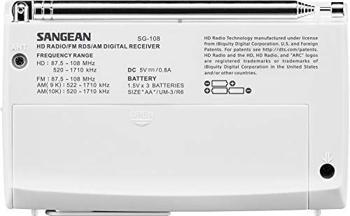 Sangean SG-108 AM/FM-Stereo Radio-TM Pocket Radio, White