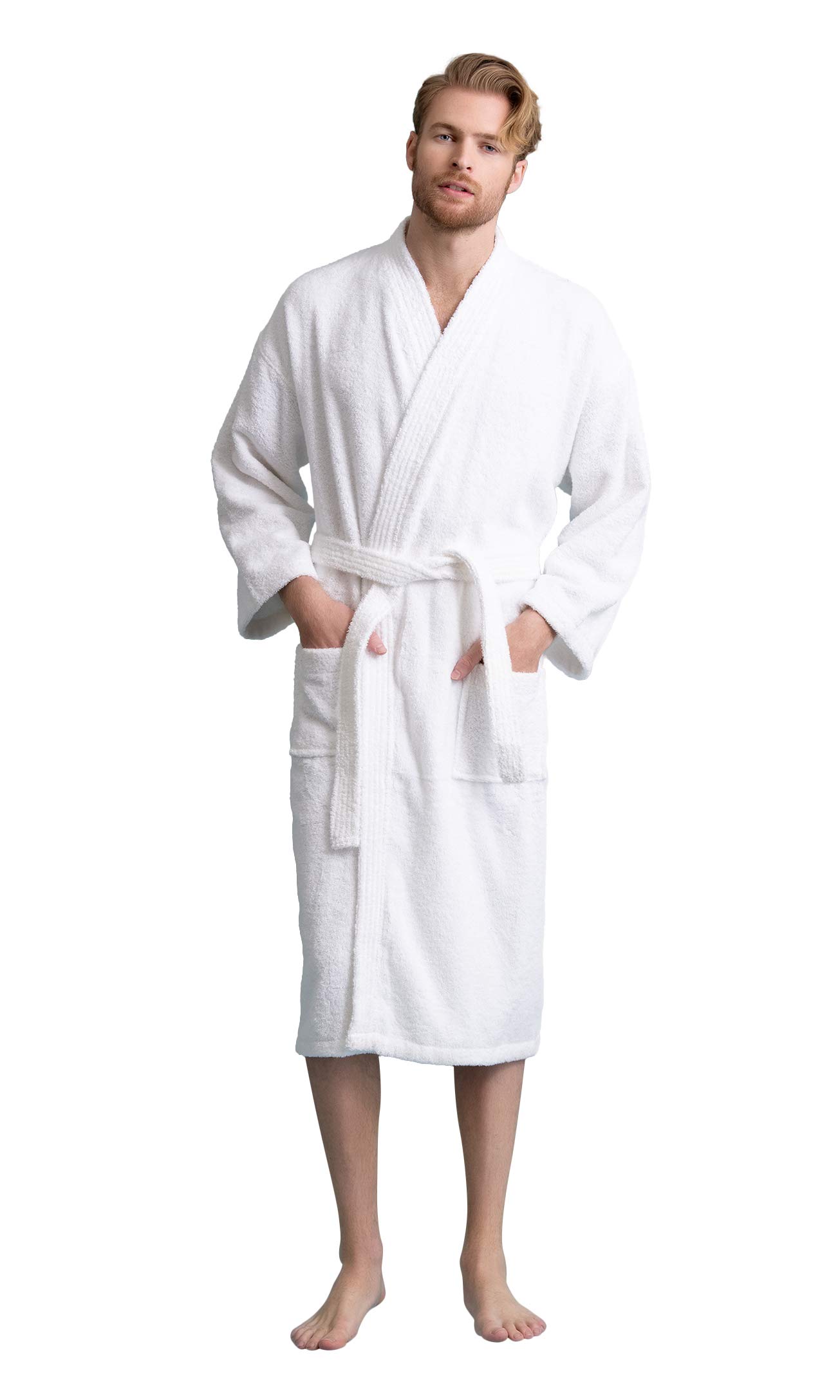 Soft Touch Linen Men's Robe, Turkish Terry Bathrobe, 100% Cotton Kimono Spa Bathrobe