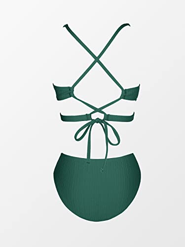 CUPSHE Bikini Set for Women Two Piece Swimsuits Triangle Top Mid Rise Crisscross Back Tie Cutout Spaghetti Straps, M DarkGreen
