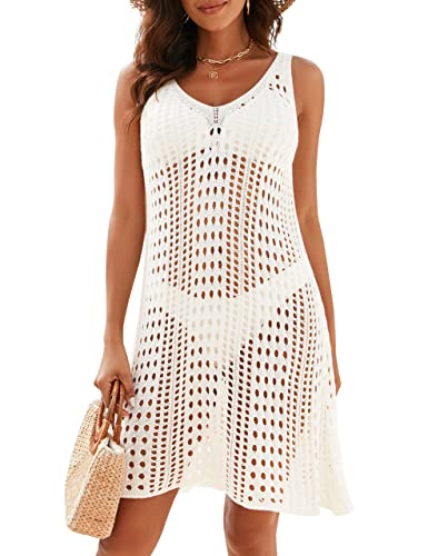 Blooming Jelly Womens Bathing Suit Cover Ups Crochet Pool Swimsuit Cover Up Beach Dresses (Medium, Beige)
