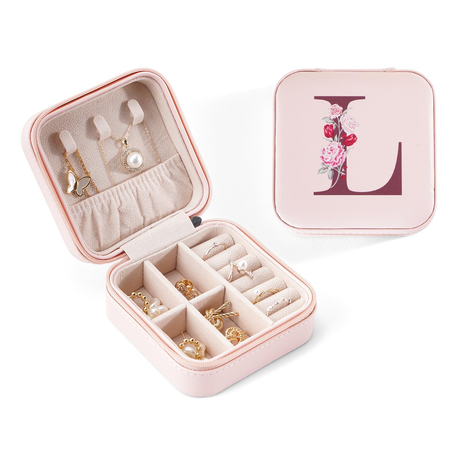 CASEGRACE Travel Jewelry Case Small Jewelry Box for Earrings Rings Necklace Travel Essential Accessories Back to School Portable Jewelry Case for Girls Bridesmaid Gifts Birthday Gift for Women, L