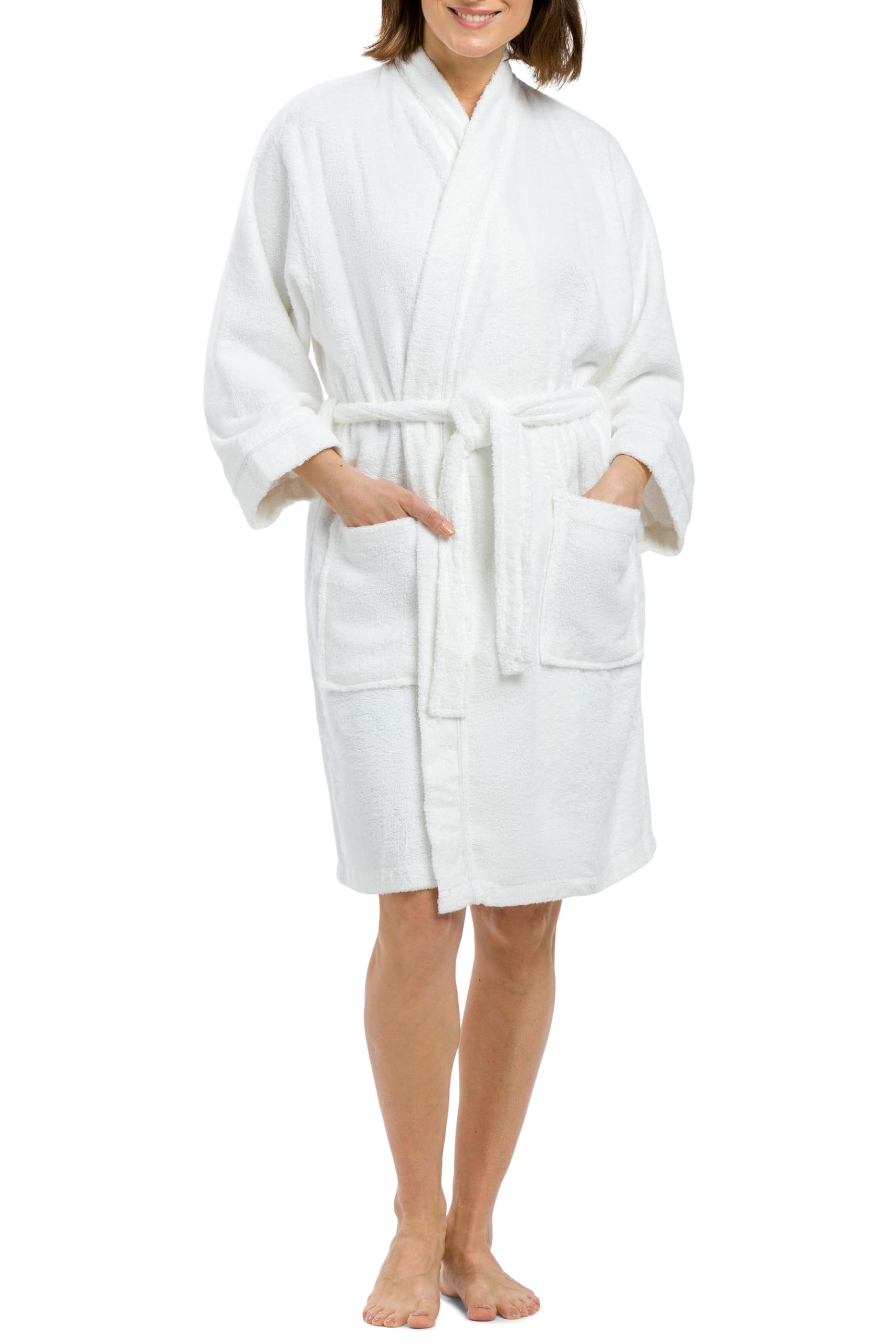 Fishers Finery Women's Short Cotton Terry Bathrobe - NEW & IMPROVED FABRIC (White, M)