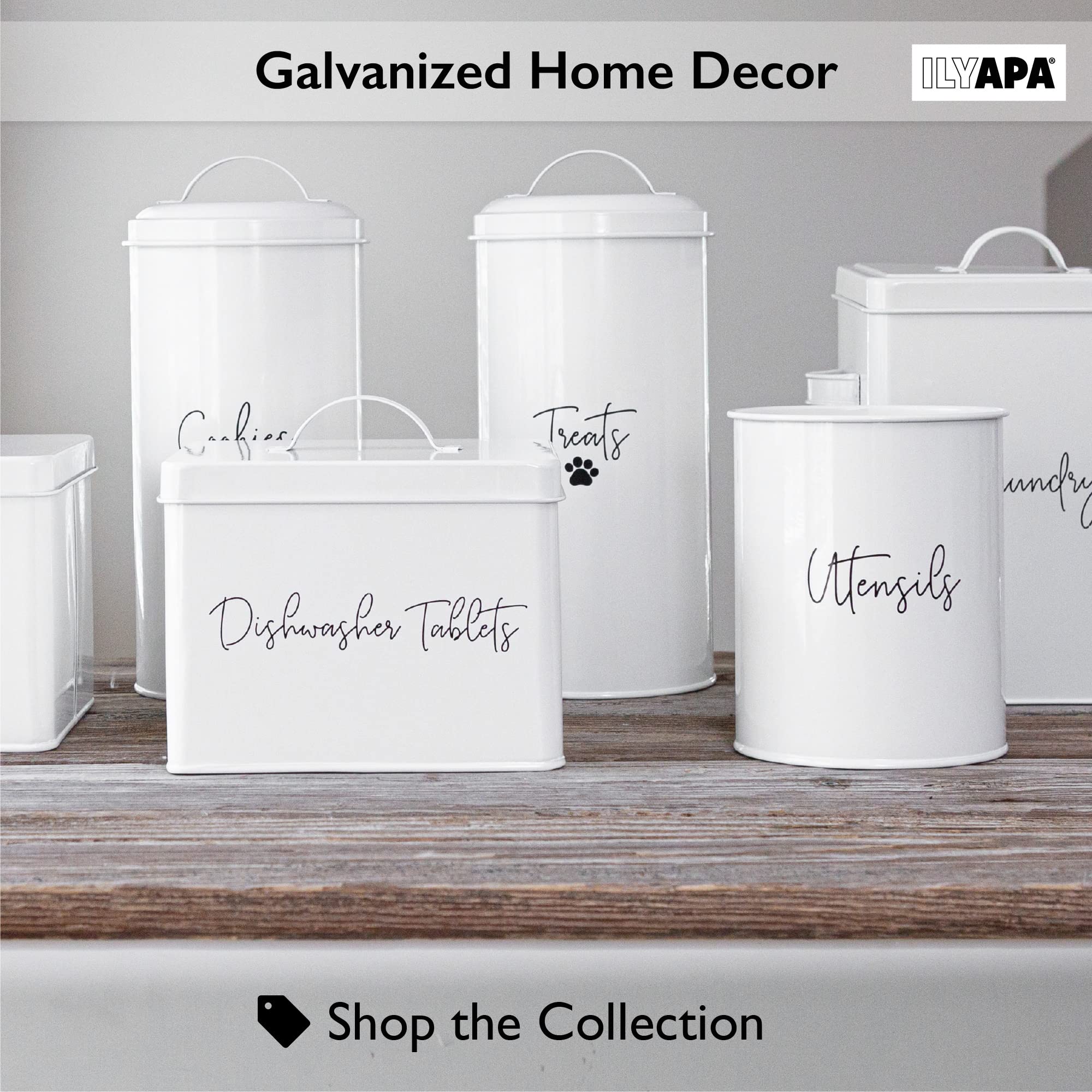 Ilyapa White Utensils Holder, Farmhouse Utensil Holder, Countertop Caddy Cooking Utensil Organizer, Galvanized Crock, White Kitchen Decor for Countertops 5.5" x 6.75"