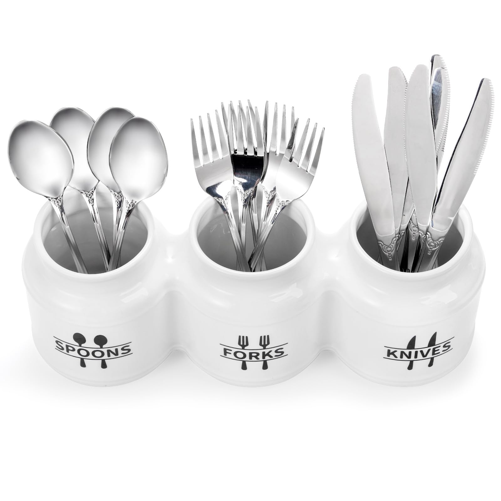 Fasmov Silverware Caddy, Ceramic Flatware Caddy Utensil Countertop Organizer, Silverware Organizer Utensil Holder Flatware Caddy Cutlery Storage Organizer for Kitchen Table, Cabinet or Pantry
