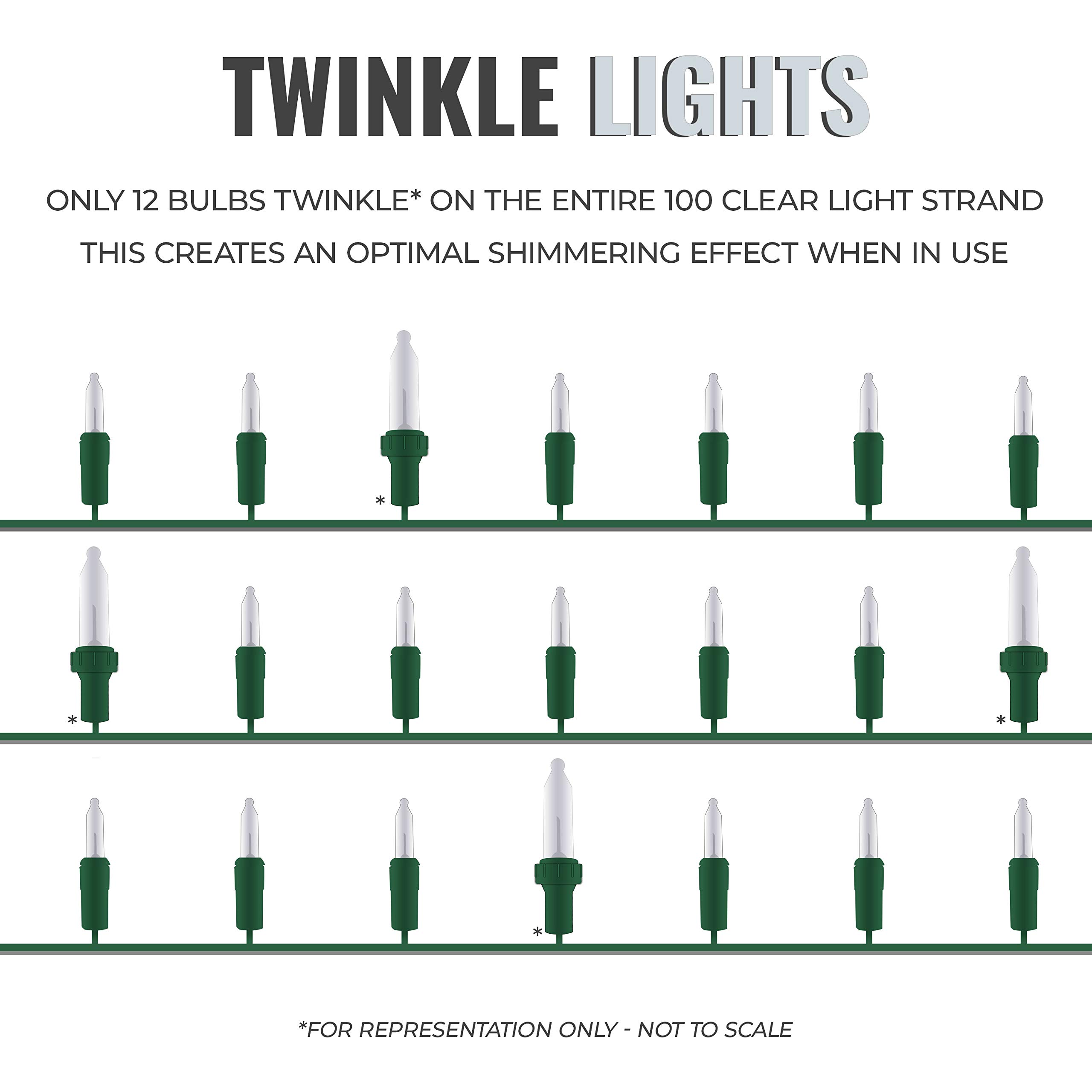 612 Vermont 100 Clear Christmas Lights, 12 Lights Twinkle, Indoor and Outdoor Use, Connect up to 4 Sets, Lighted Length 20.6', Total Length 21.8'