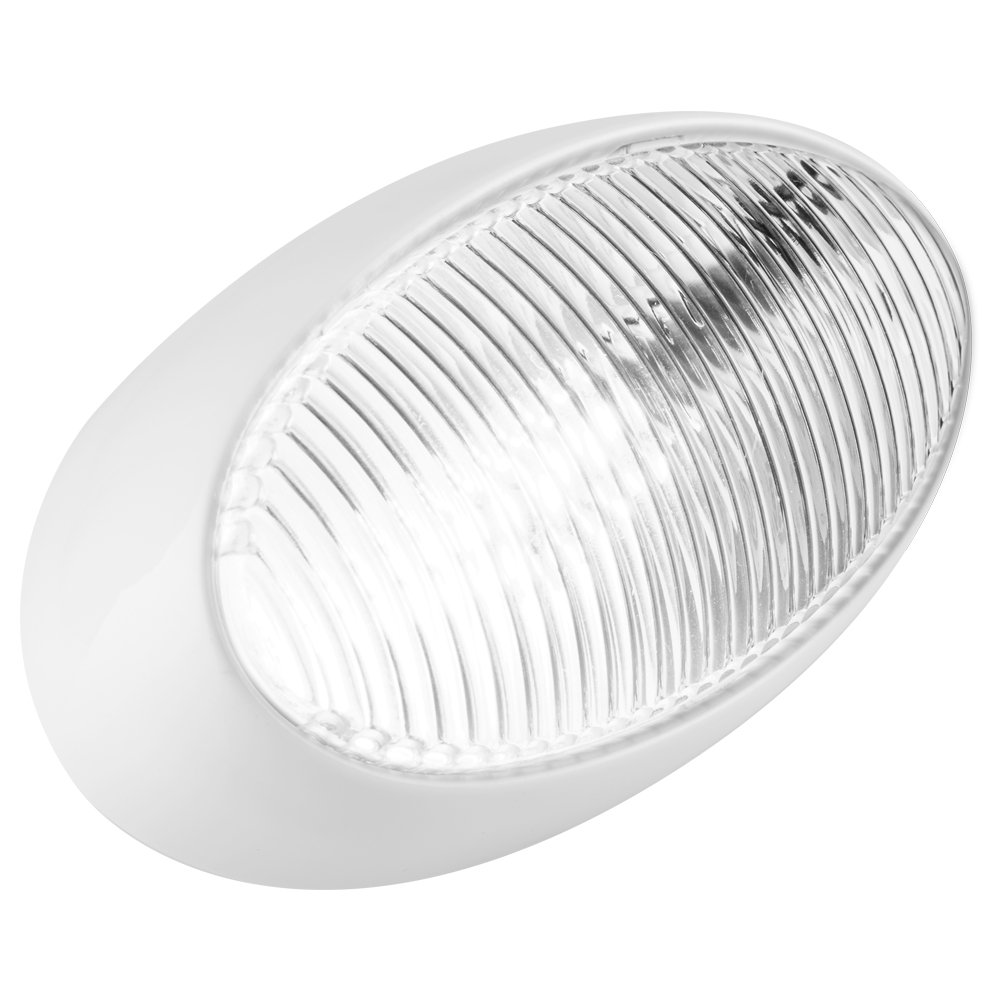 Lumitronics RV 12V LED Oval Porch Utility Light - Clear & Amber Lenses - for Motorhomes, Campers, Trailers, 5th Wheels (White)