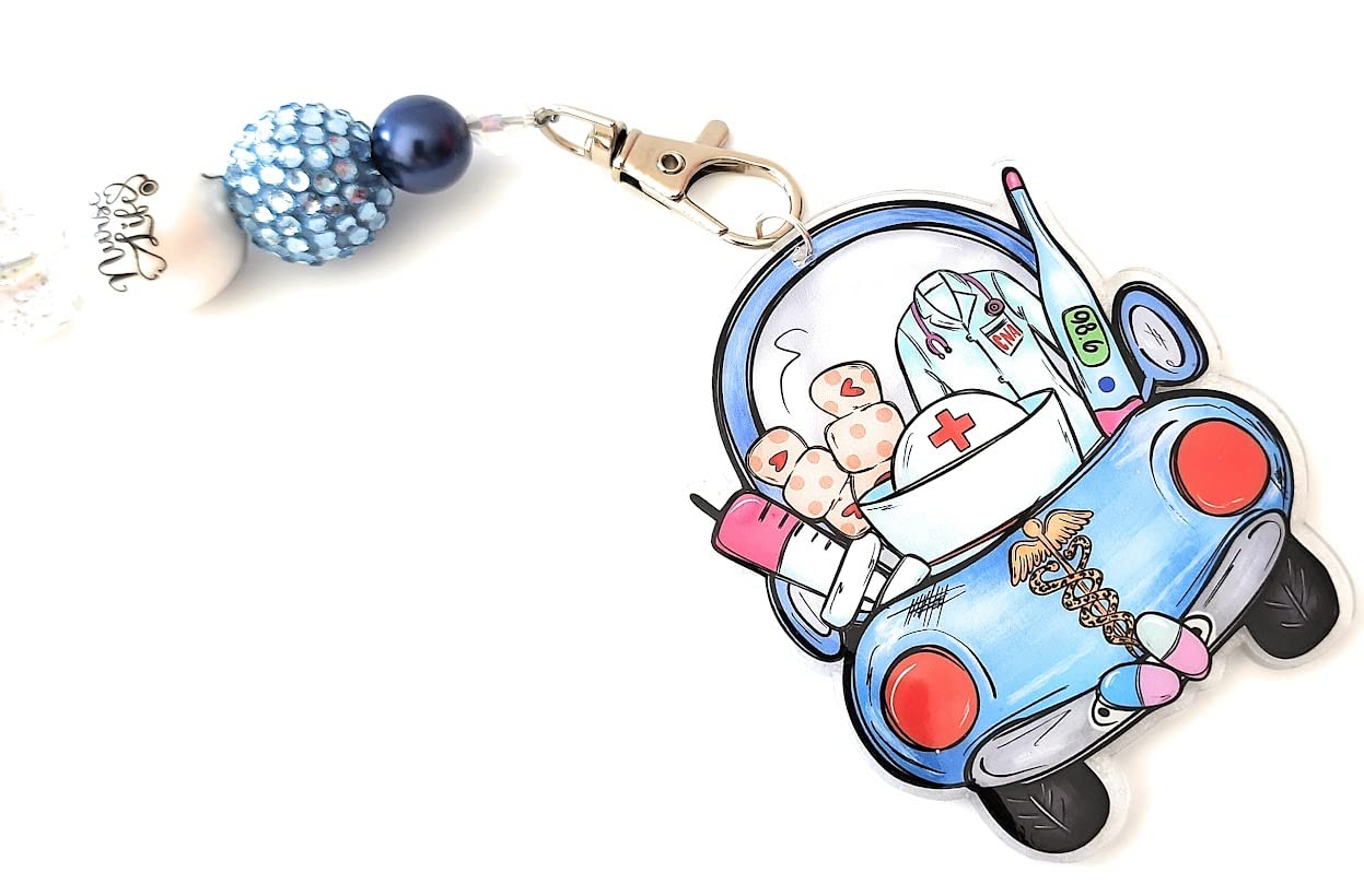 REARVIEW MIRROR HANDMADE BEADED NURSE CAR CHARM - FREE STANDARD SHIPPING