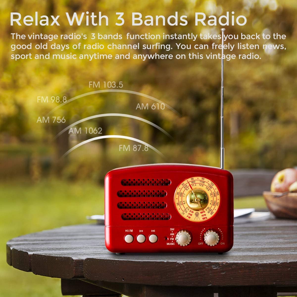 J-160 Retro AM FM Shortwave Radio, J-110 Vintage AM FM Shortwave Tabletop Radio with Excellent Reception, SD Card USB Drive Aux-in MP3 Player, Battery Operated by PRUNUS