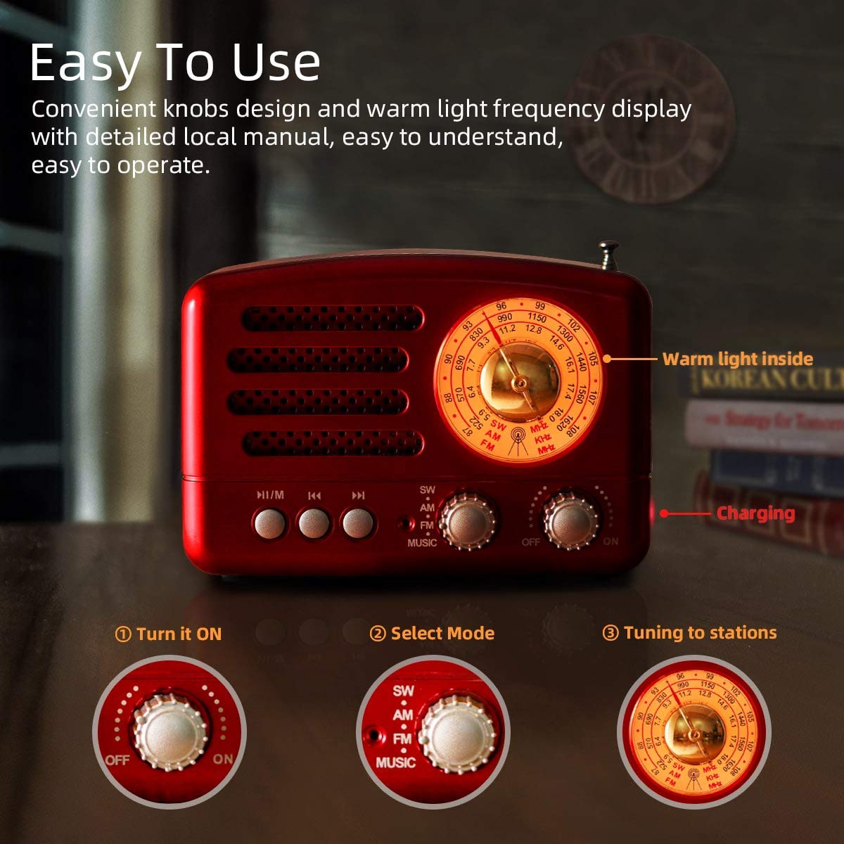 J-160 Retro AM FM Shortwave Radio, J-110 Vintage AM FM Shortwave Tabletop Radio with Excellent Reception, SD Card USB Drive Aux-in MP3 Player, Battery Operated by PRUNUS