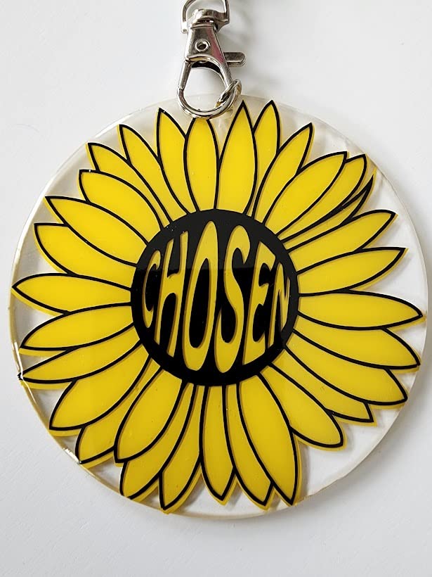 REAR VIEW MIRROR BEADED SUNFLOWER CHOSEN CAR CHARM – HANDMADE – FREE STANDARD SHIPPING