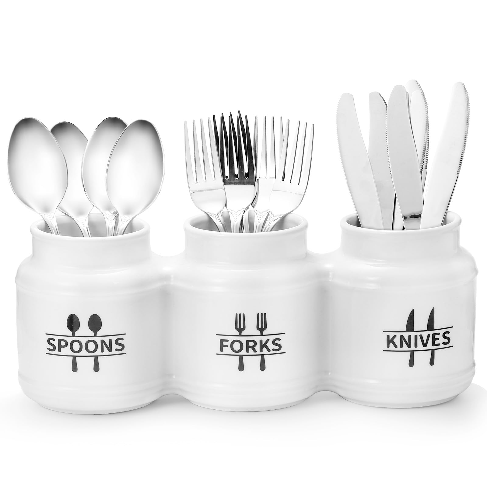Fasmov Silverware Caddy, Ceramic Flatware Caddy Utensil Countertop Organizer, Silverware Organizer Utensil Holder Flatware Caddy Cutlery Storage Organizer for Kitchen Table, Cabinet or Pantry