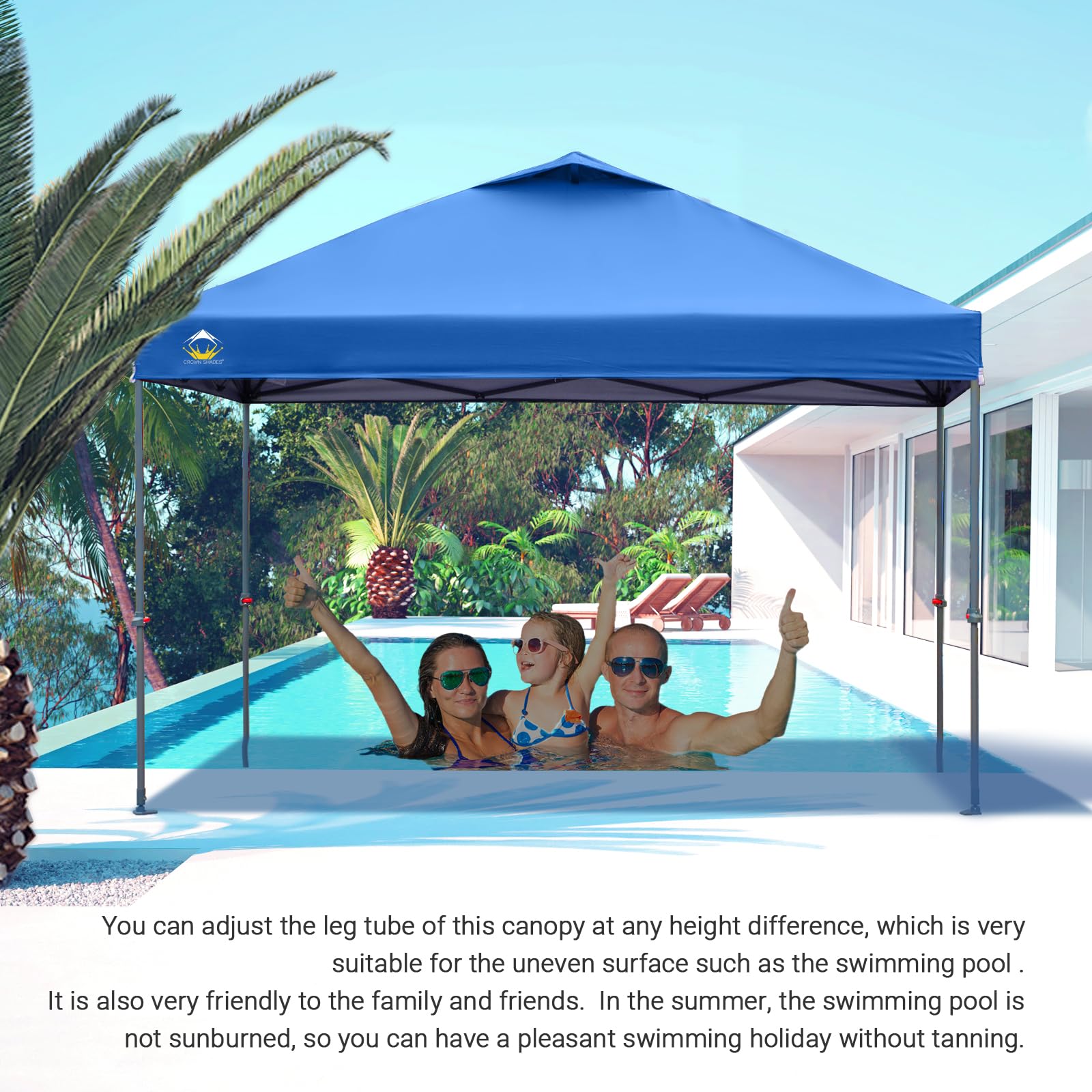 CROWN SHADES 10x10 Canopy Tent, Pop Up Beach Tent for Outdoor Shades with Wheeled Bag, 8 Stakes, 4 Ropes, Outdoor Canopy, Blue