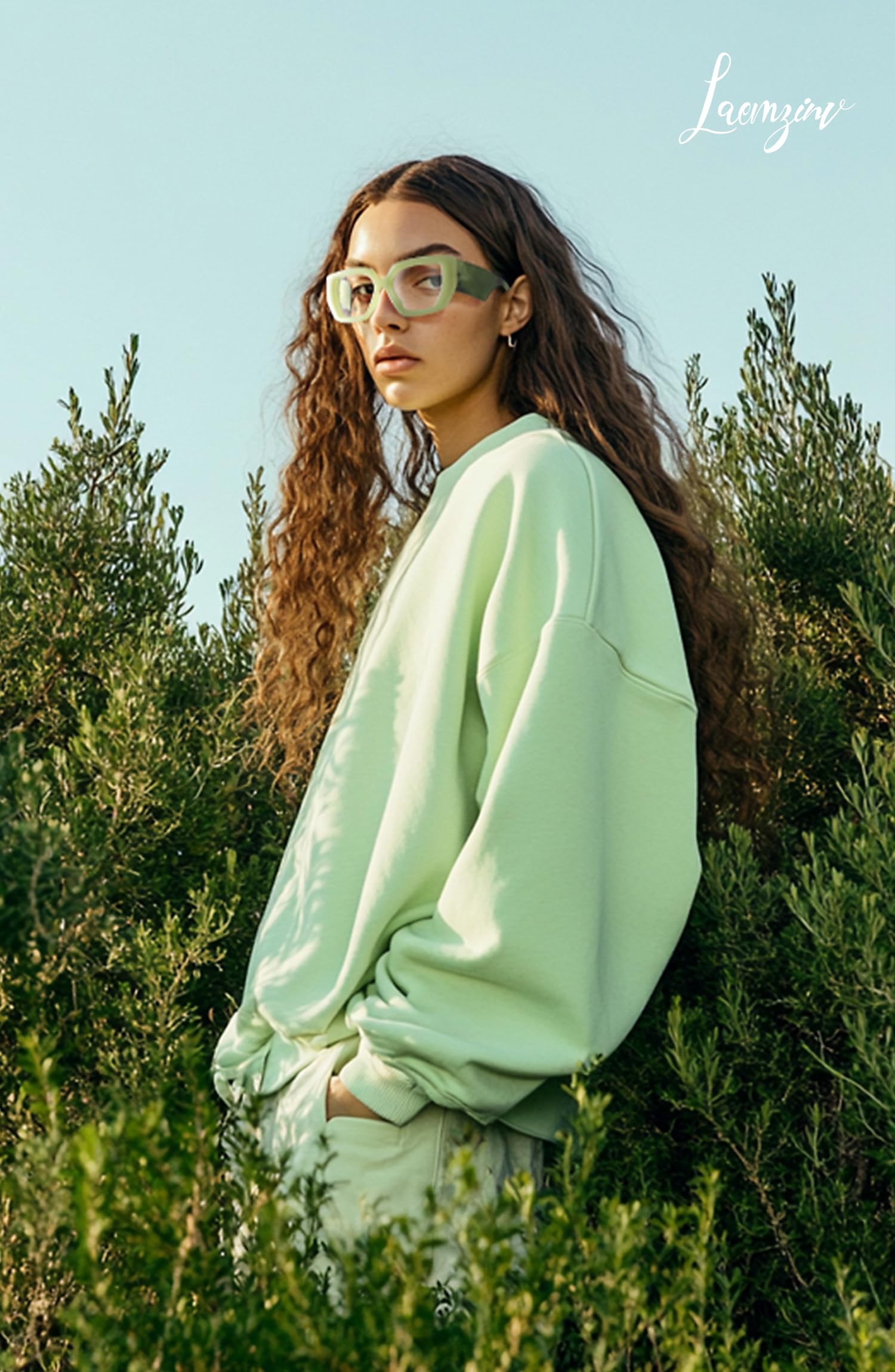 Laemzinv Oversized Square Blue Light Glasses for Women, Large Thick Frame Reading Blocker, Big Reader for Computer Eyewear and Gaming Glasses LA022 (A2 | GREEN)
